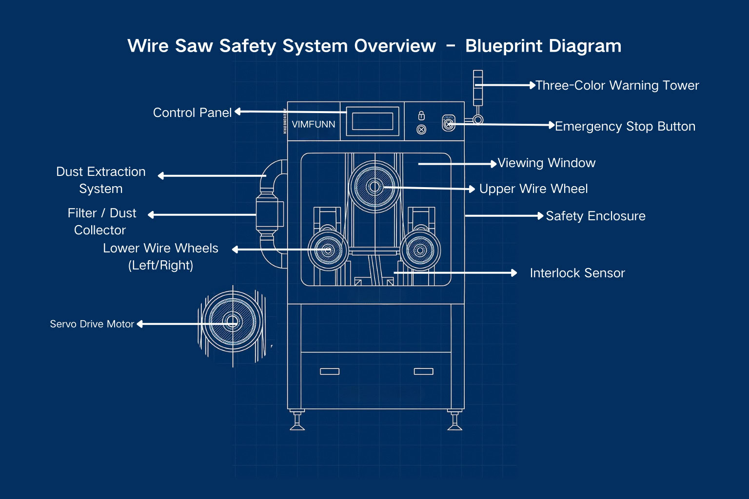 Diamond Wire Saw Structure: Internal Drive, Tension, And Guide Systems